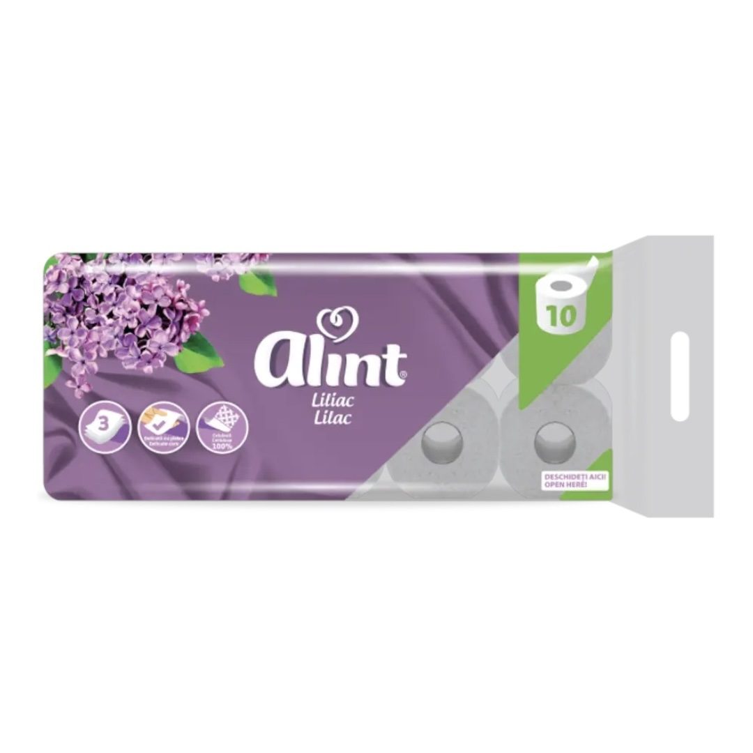 Hartie igienica ALINT Practic Flori de Liliac, 3 straturi, 10 role ...